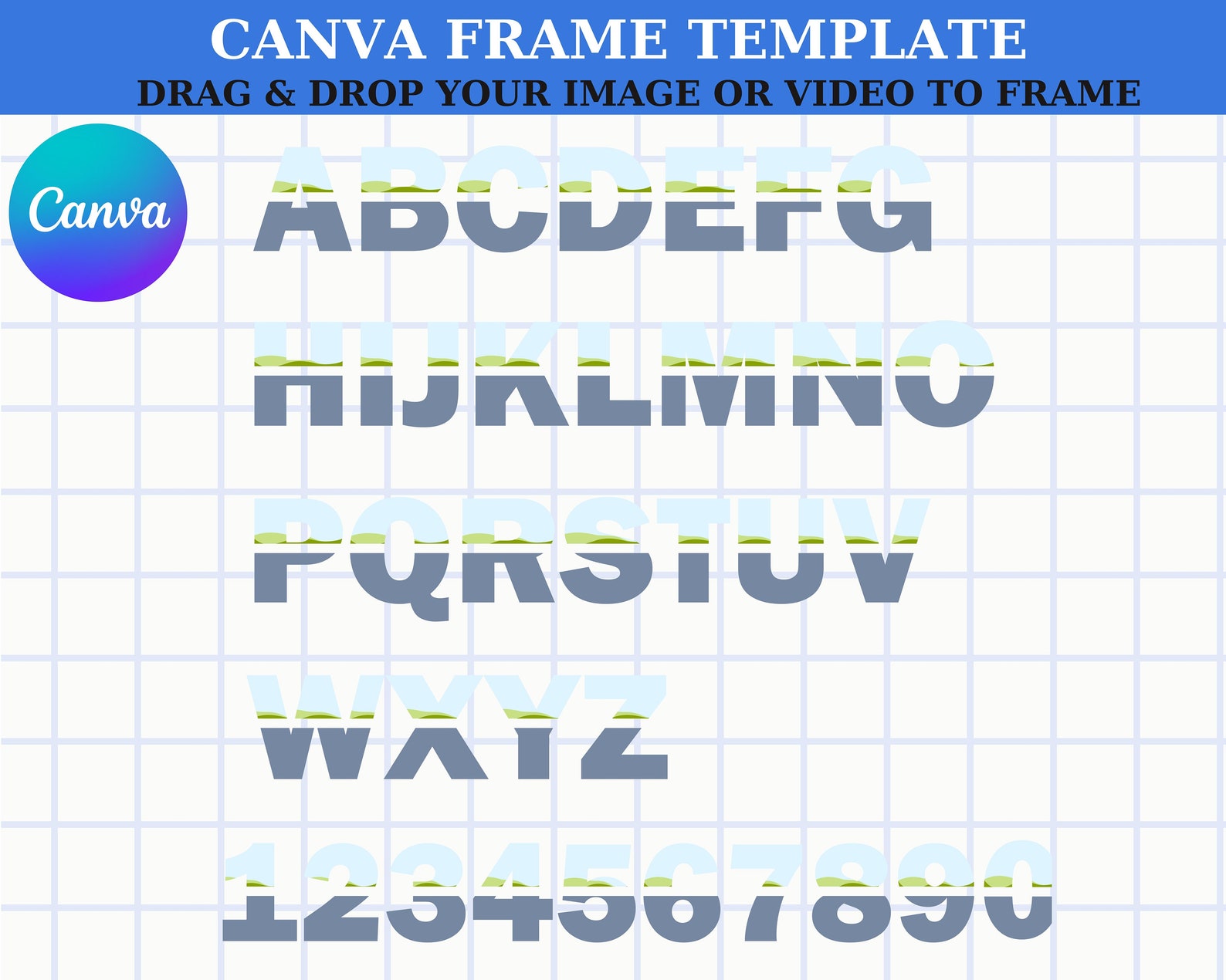Split Half Letters Alphabet Font Blank Transparent Canva Frame Template ...