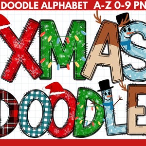 Christmas Doodle Alphabet PNG Christmas Letters Numbers Clipart Santa ...