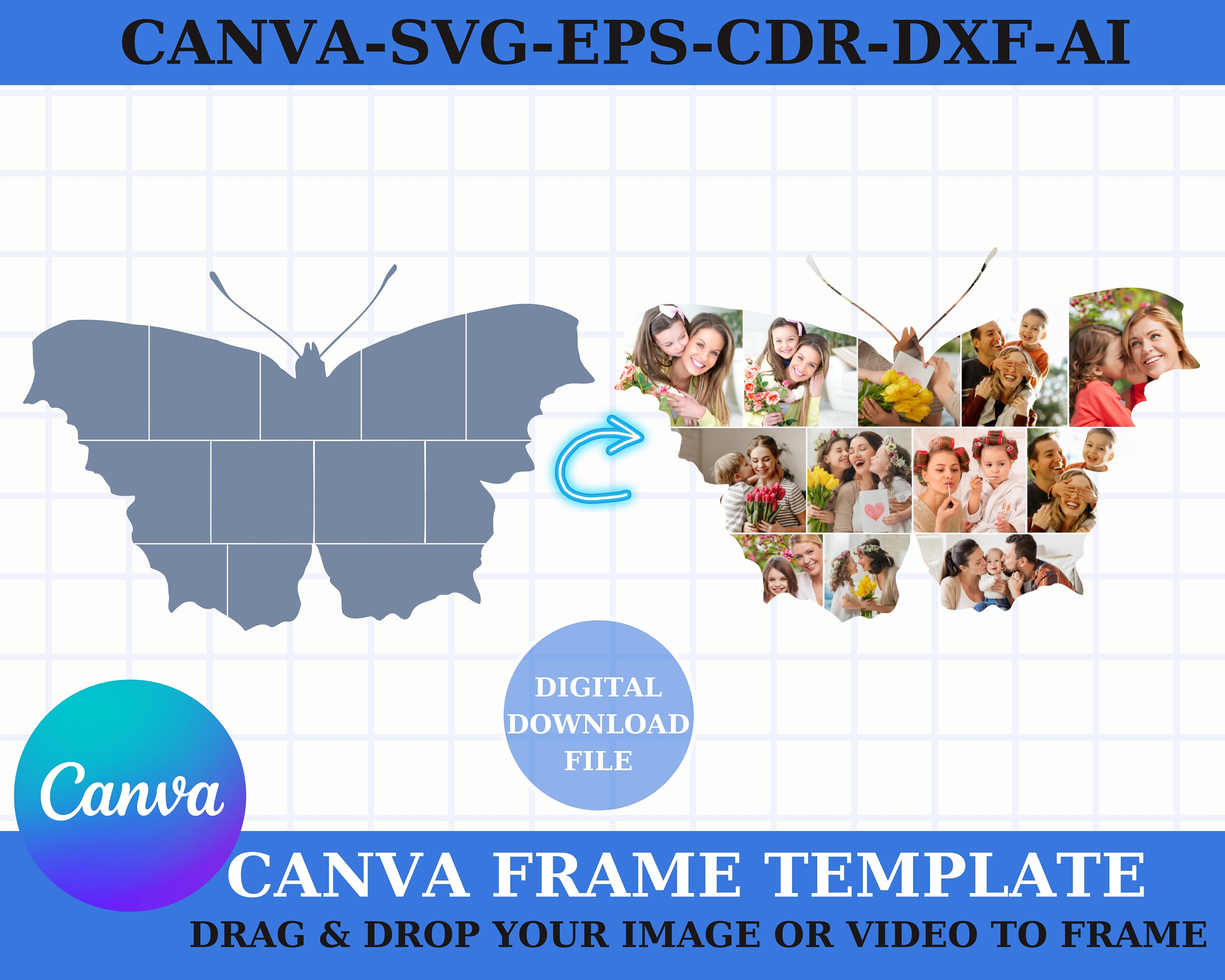 Butterfly Photo Collage Wall Art Home Decor Digital Printable Nursery ...