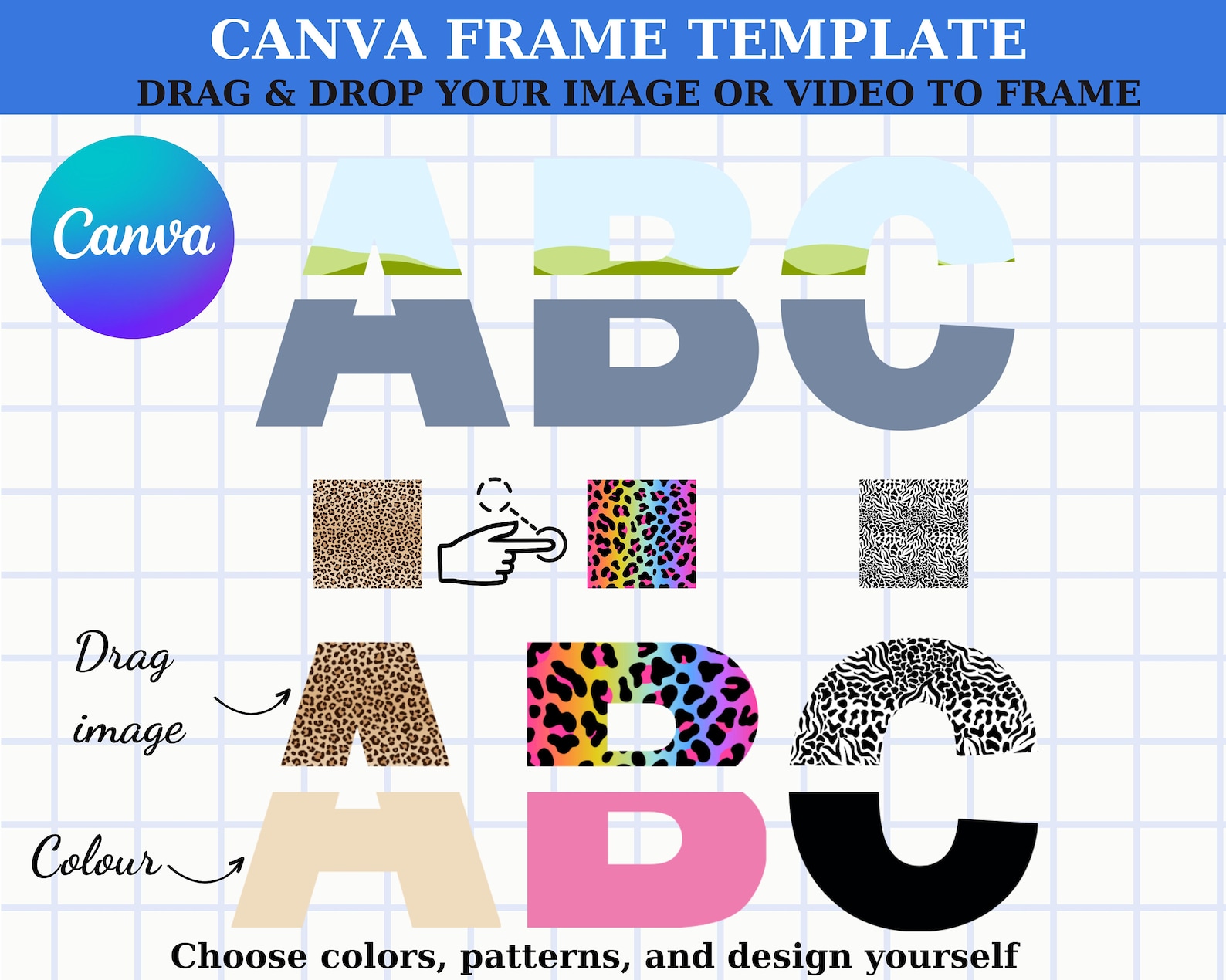 Split Half Letters Alphabet Font Blank Transparent Canva Frame Template ...