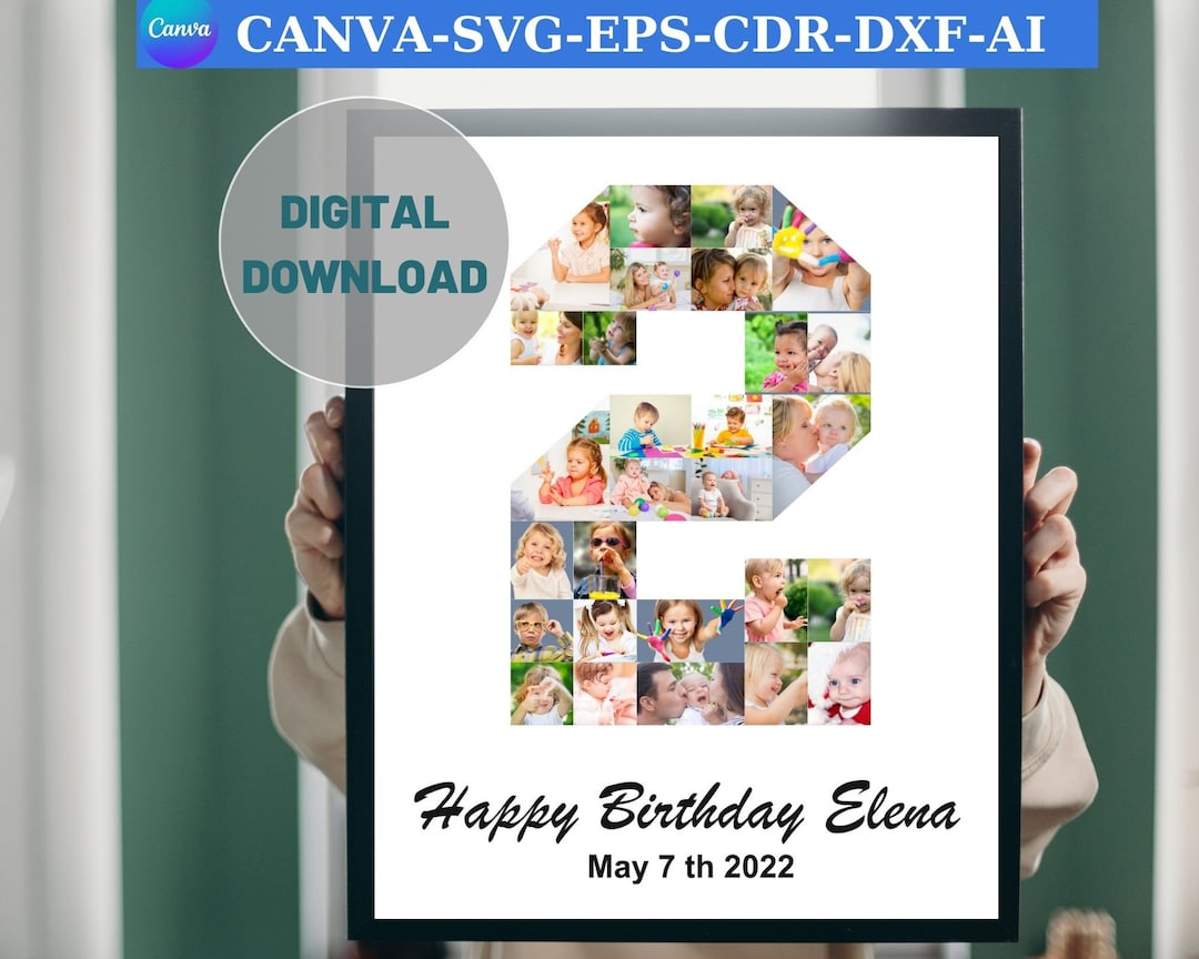 2 Year Birthday Photo Collage Number Photo Collage Template First ...