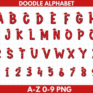 Christmas Doodle Alphabet PNG Christmas Letters Numbers Clipart Santa ...