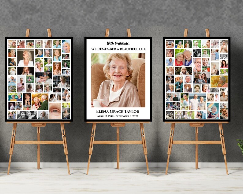 Memorial Photo Collage | Funeral Poster Digital Download | Personalized ...