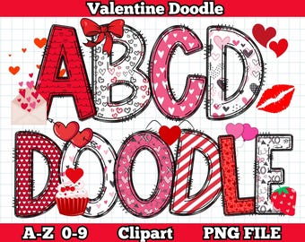 Valentine Doodle Letters PNG, Valentines Alphabet PNG, Valentines Day ...