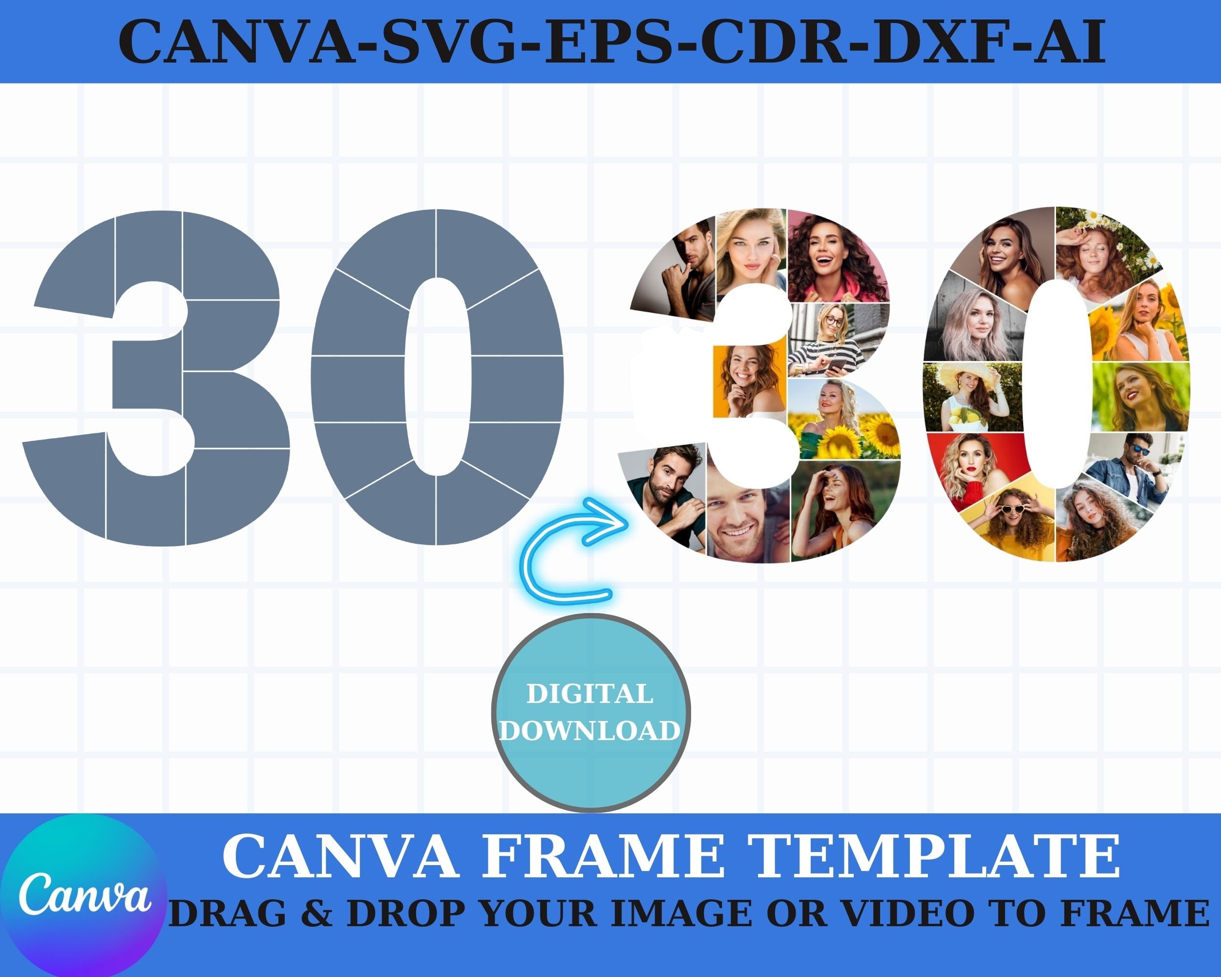 30th Birthday Gift, Number Photo Collage, 30th Anniversary Party ...