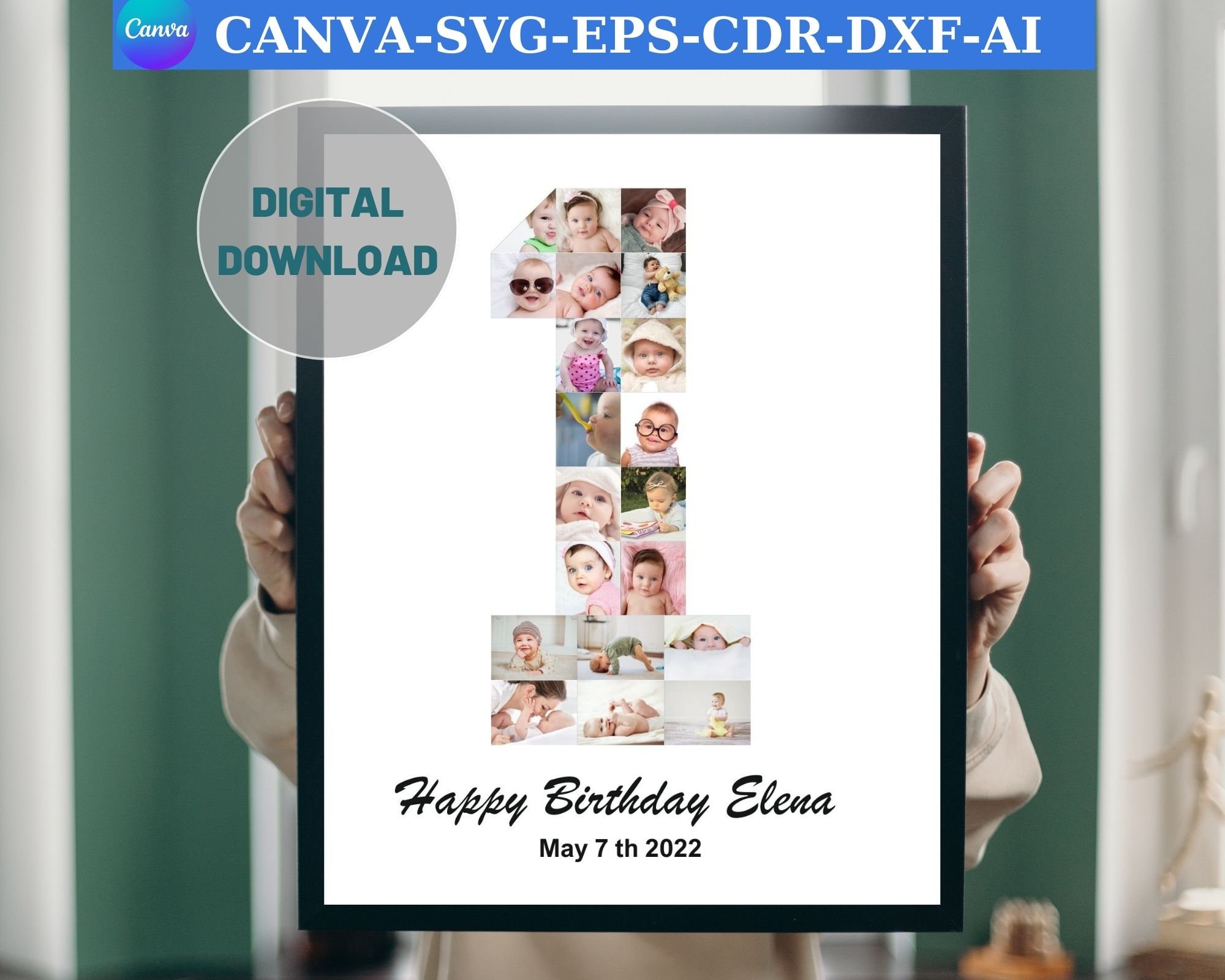 Number One First Birthday Collage Number Photo Collage Template First ...