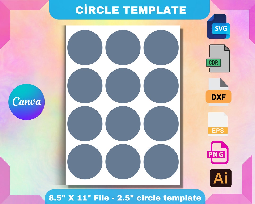 2.5" Circle Template, Multipurpose Labels Template, SVG, Canva, DXF ...