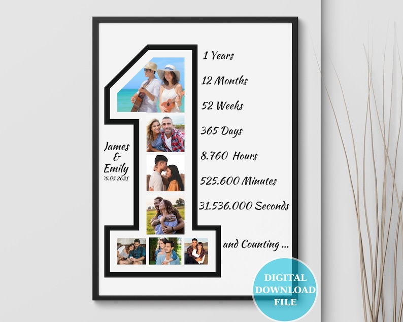 Custom 7 Photo Collage - 1 Year Anniversary Gift | Editable Anniversary ...