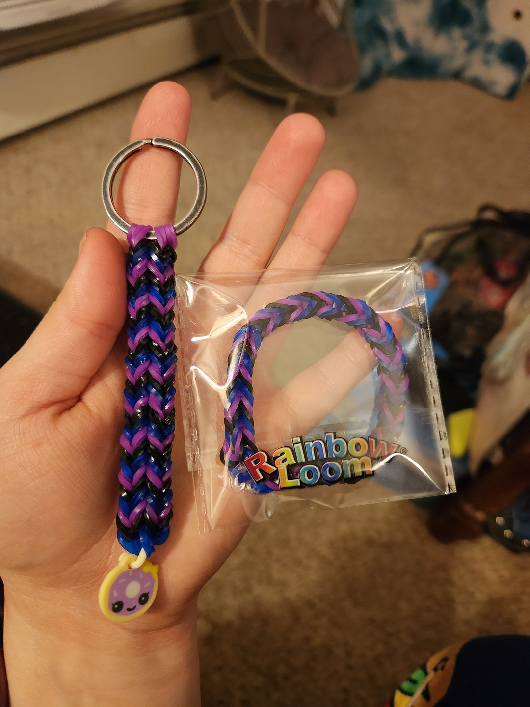 Rainbow Loom Bracelet and Keychain With Charm SET - Etsy