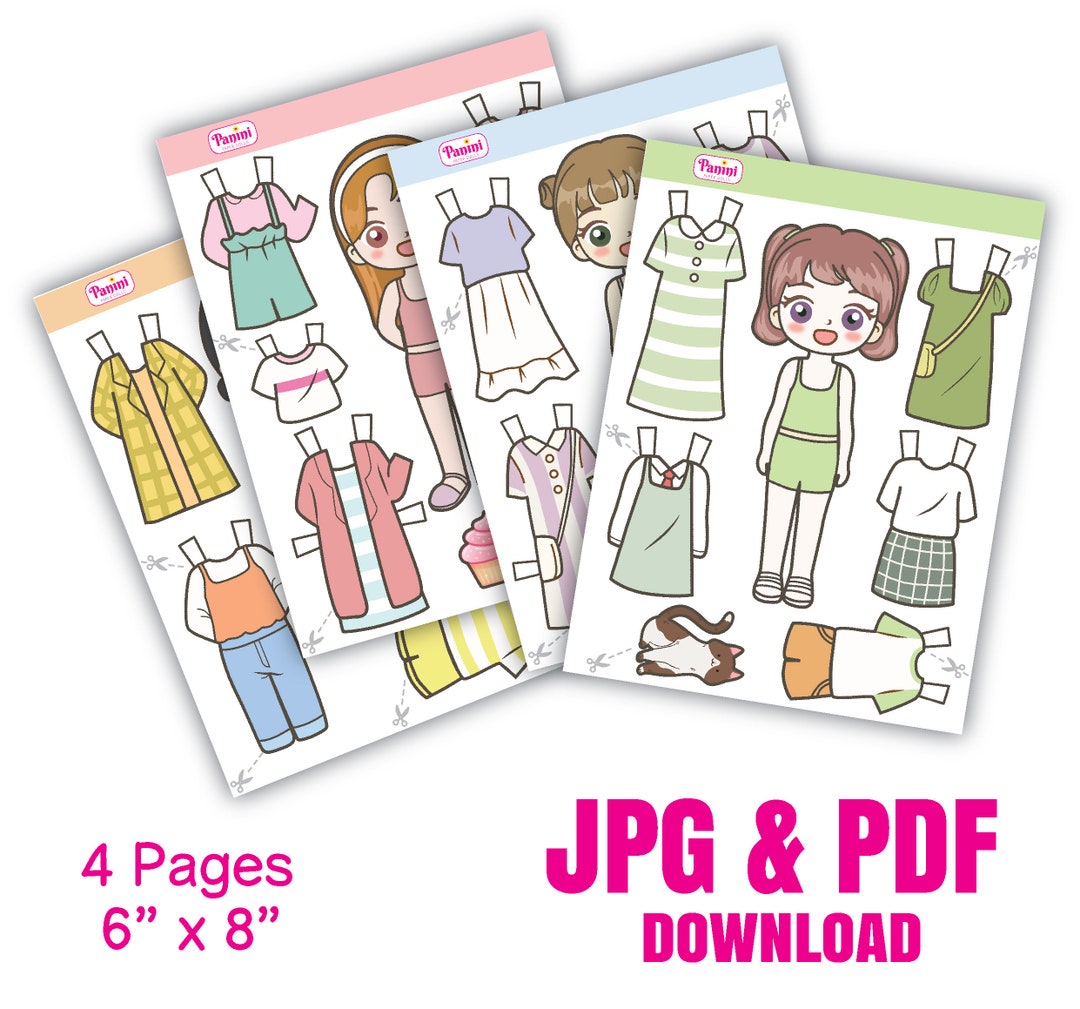 Printable Paper Doll Cute Kawaii Paper Dolls Dress up Toys - Etsy