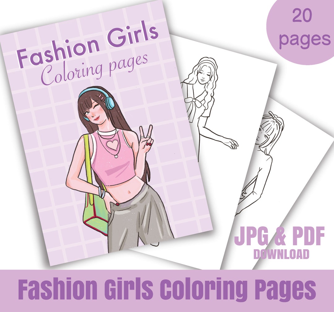 Fashion Illustrations Coloring Book: 20 Printable Pages (digital ...