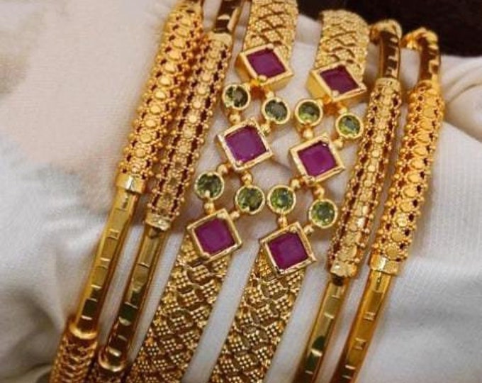 Indian Bangles, 22k Gold Plated 24 Bangles Set, Traditional Indian, Wedding Bangles, Bangles Set ...