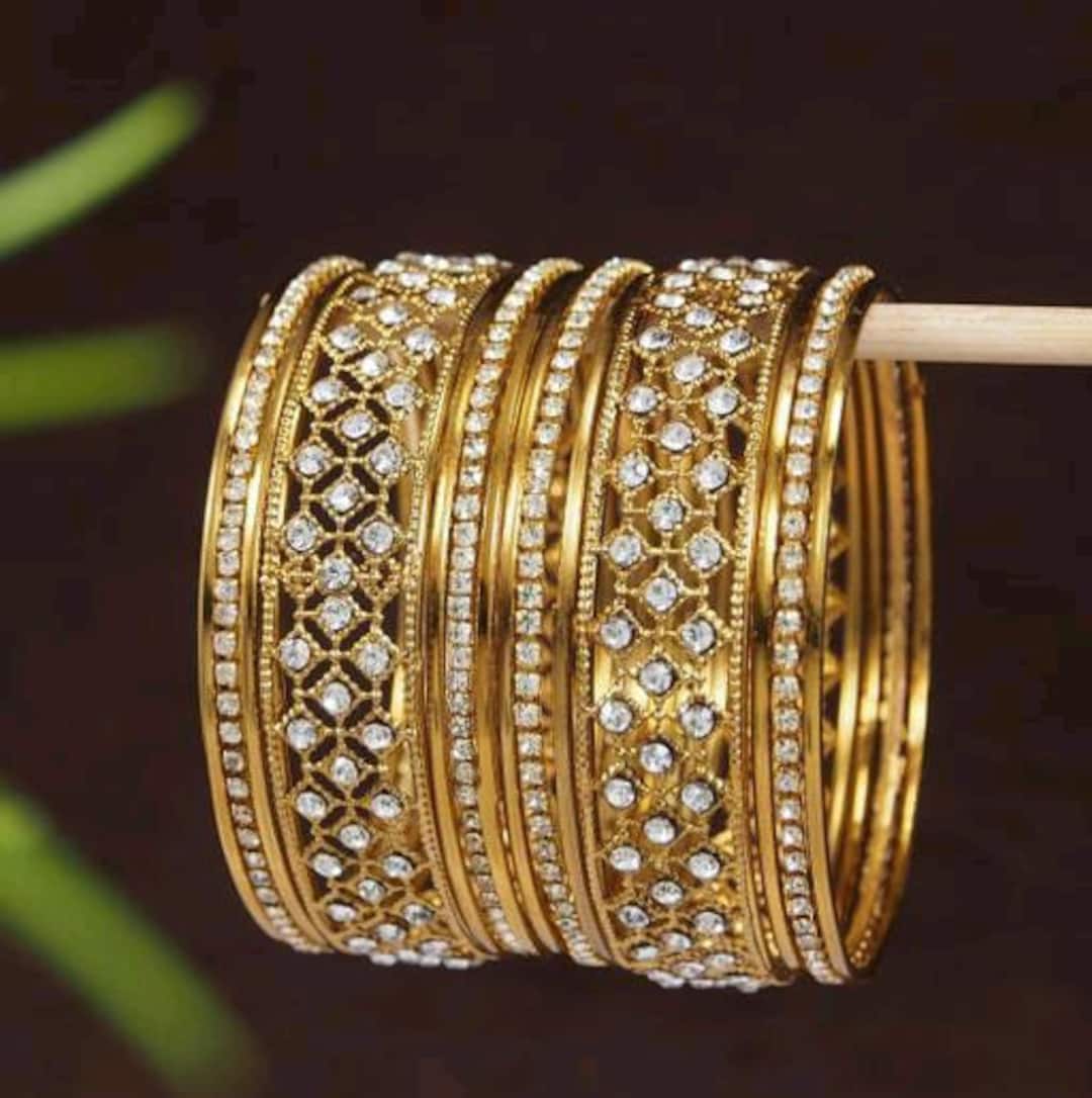 Stone Gold Metal Oxidised Bangles Set, Golden Chudiya, Ethnic Chudiya ...
