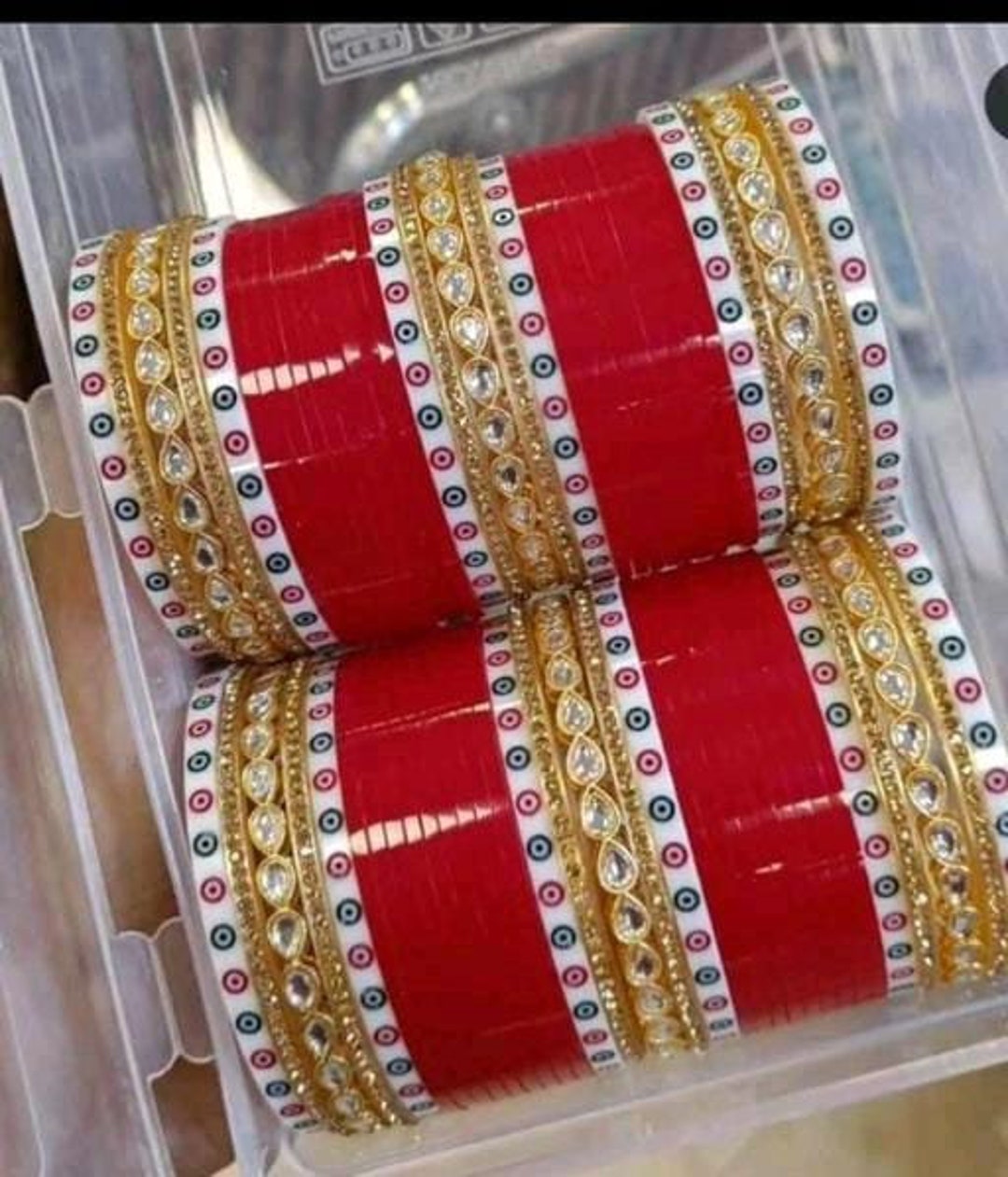 Punjaban Red Bridal Chura, Indian Bangles, Red Dotted Chura, Red ...