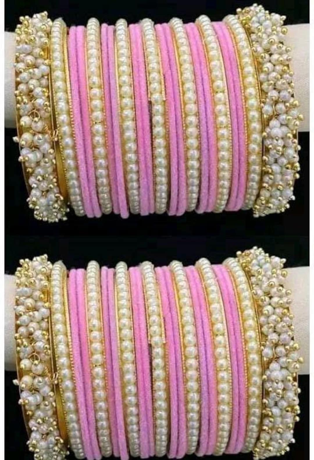 Baby Pink Colour Bridal Gold Metal Bangles Set, Golden Chudiya, Ethnic ...