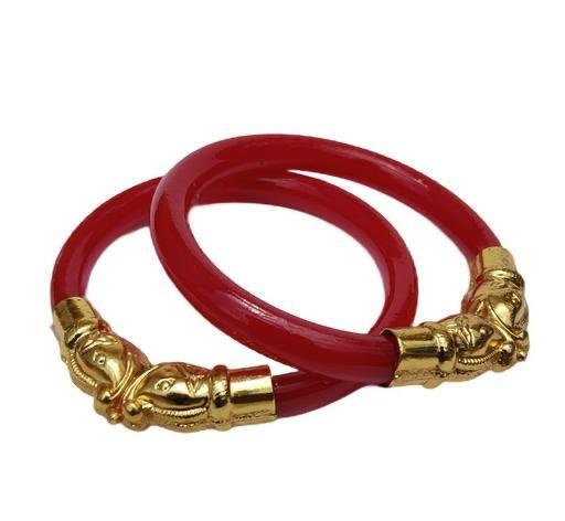 Elephant Bengali Gold Binding Bangles, Shakha Pola Bangles, Red White ...