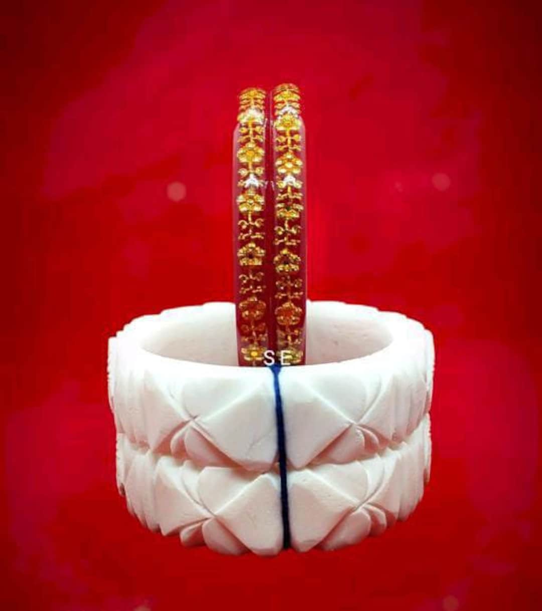 New Pola Mokor Mukh Sakha With Soru Gold Binding Bangles, Shakha Pola ...