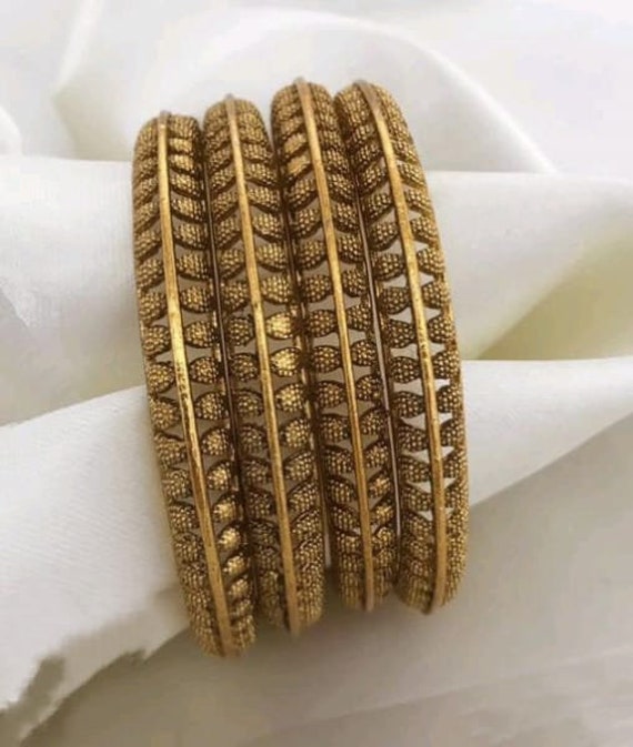 Gold Leaf Designer Gold Plated Wedding Party Wear Bangles Golden Bangle Ethnic Jewelry new arrival bangle set gold bracelet Gold Bangles