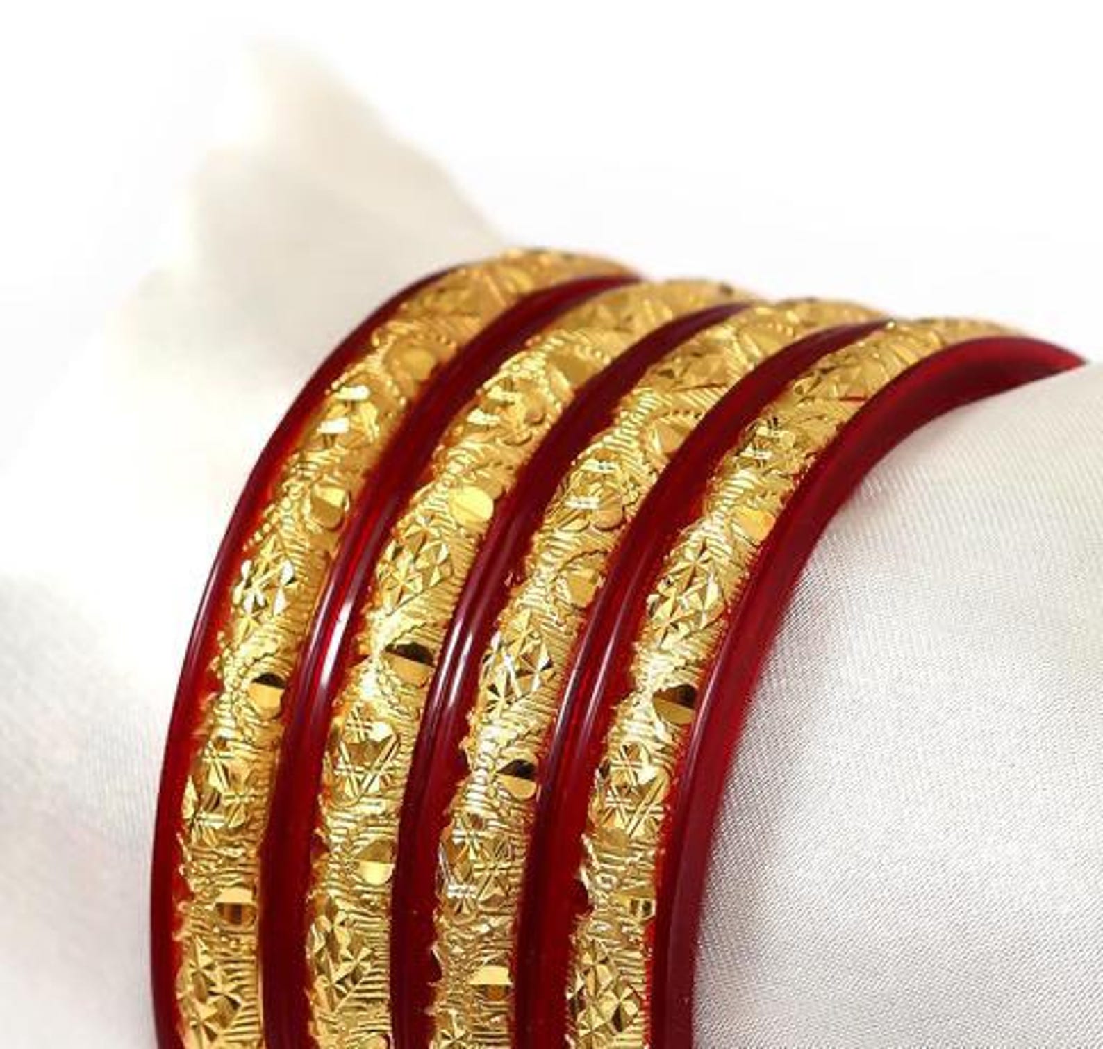 Traditional Gold Binding Pola Bangles, Shakha Pola Bangles, Red Copper ...
