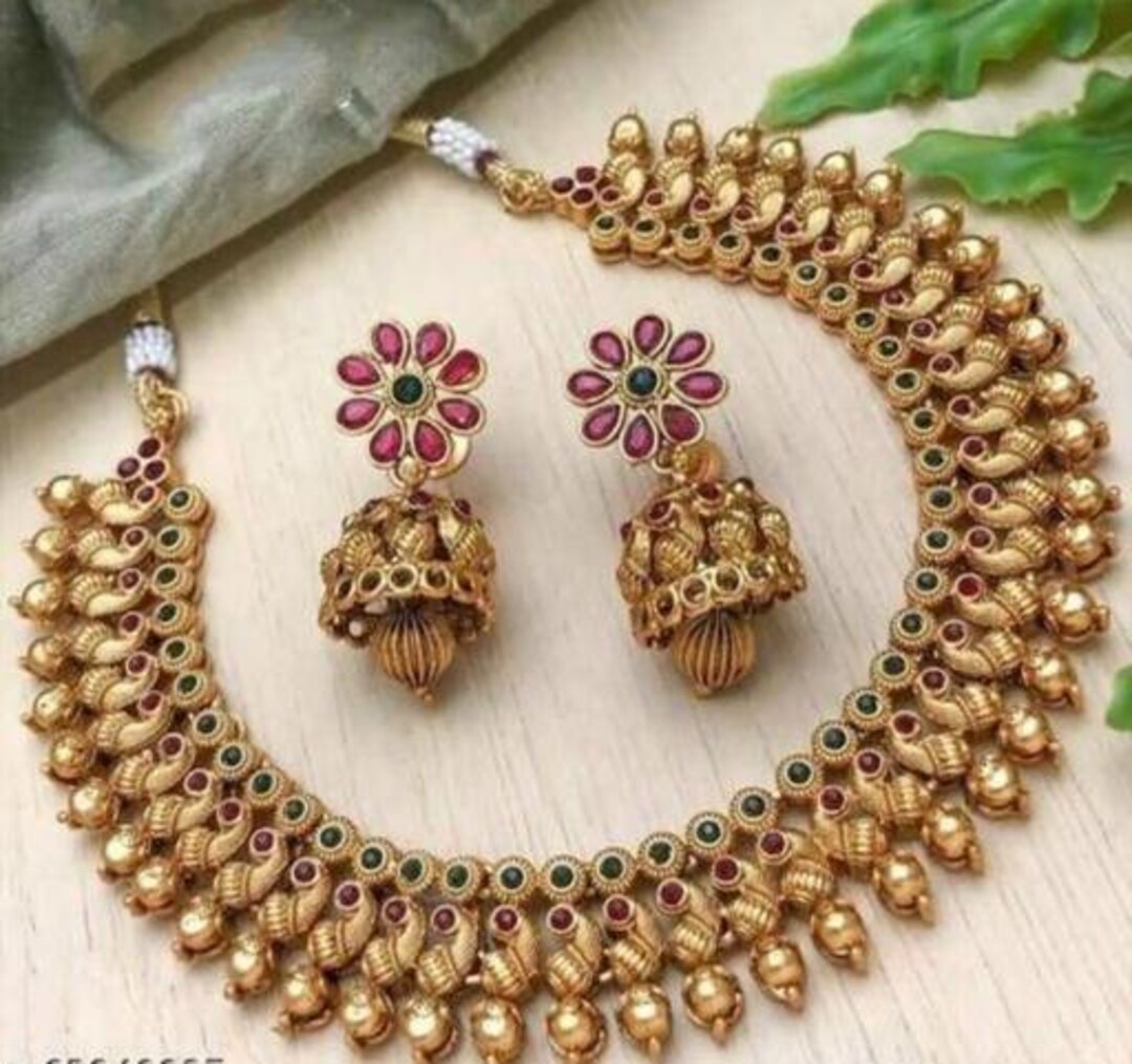 Ruby Gold Finish Ethnic Jewelry Set, Necklace Set, Chic Choker Set for ...