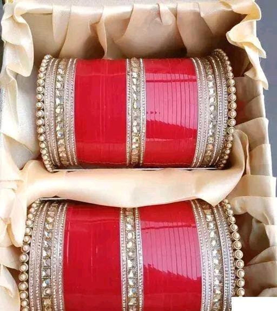 Traditional Bridal Chura, Indian Bangles, Red Dotted Chura, Red Punjabi ...