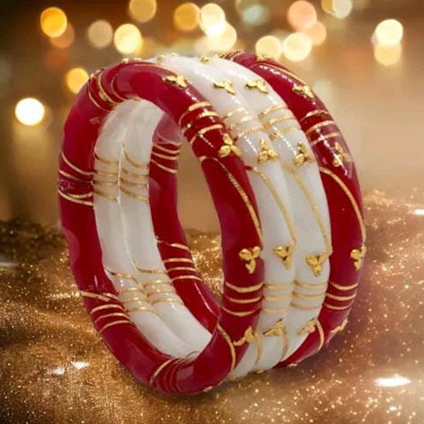 Traditional Bengali Gold Binding Bangles, Shakha Pola Bangles, Red ...