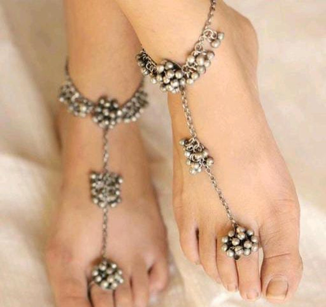 New German Silver Anklet/ Ghungroo Payal/ Bollywood Jaipuri Jewelry ...