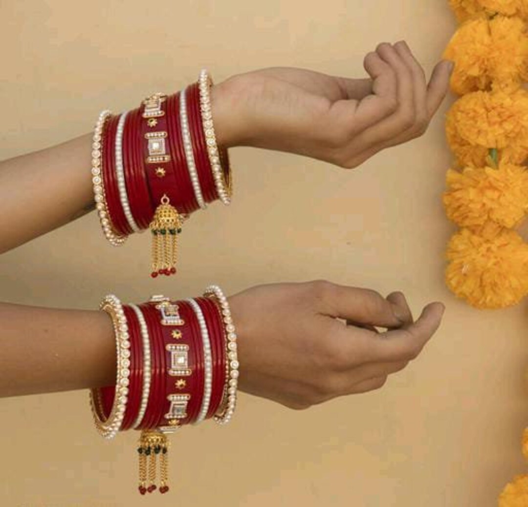 Rajasthani Kundan Latkan Red Bangles/indian Wedding Punjabi Chooda/red ...