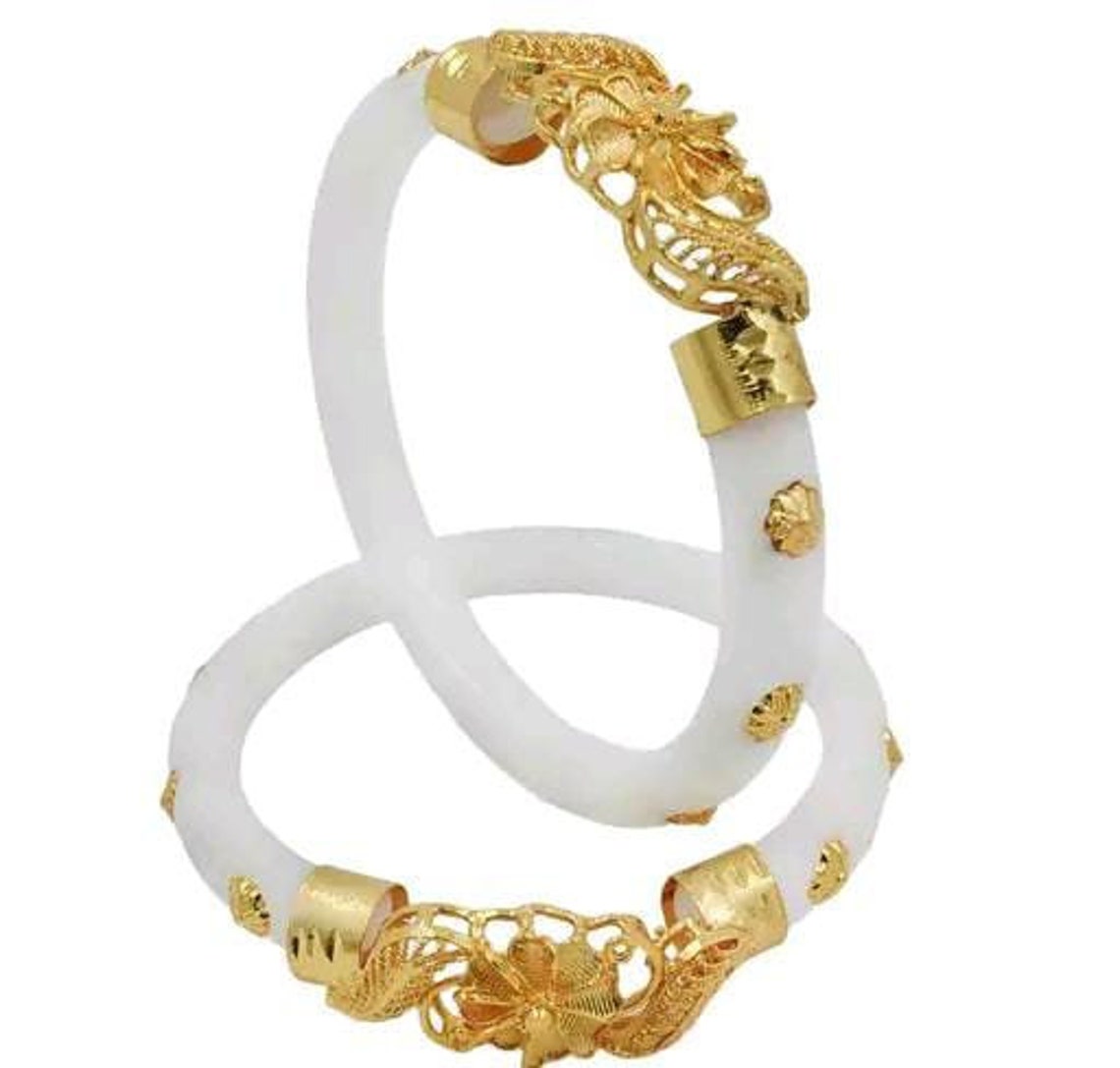 Artisanal Bengali Gold Binding Bangles, Shakha Pola Bangles, Red White ...