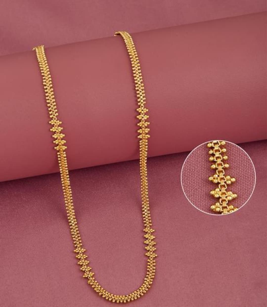 Gold Polish Designer Chain Gold Finish Necklace Set, Earrings, Beaded ...