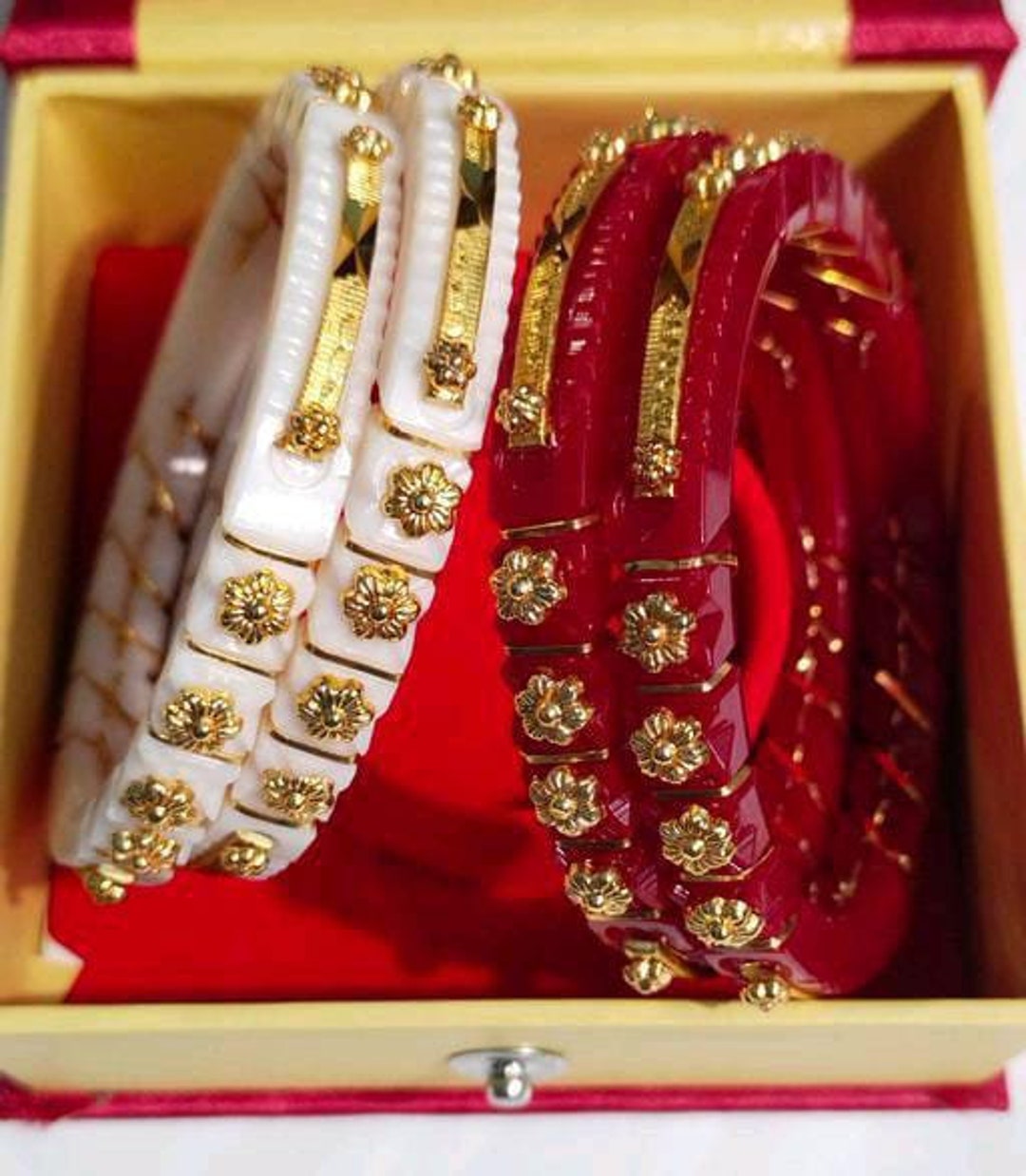 Traditional Bengali Gold Binding Bangles, Shakha Pola Bangles, Red ...