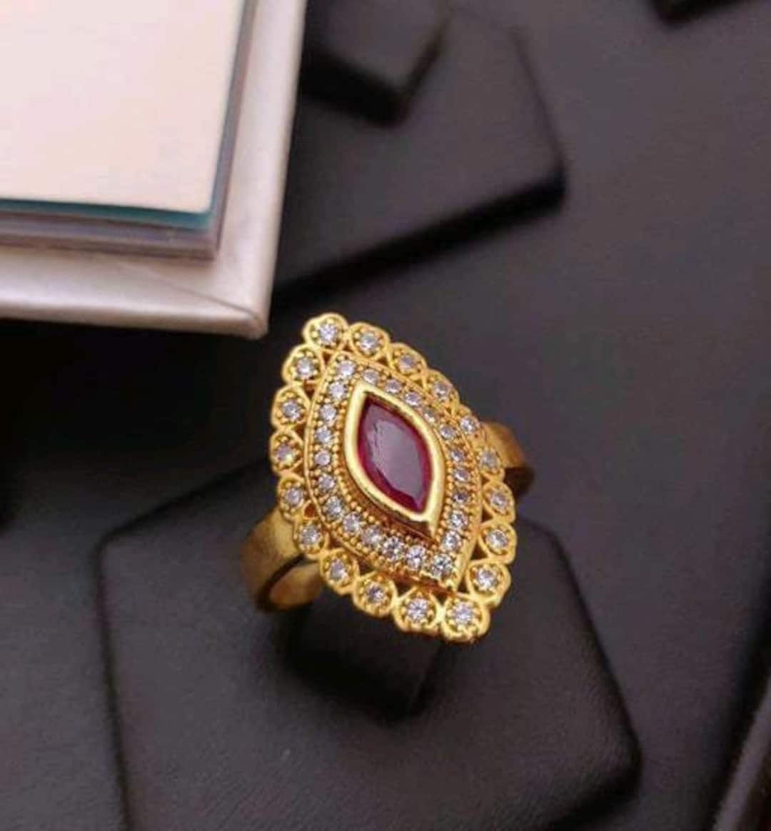 Sabyasachi Gold Designer Ring/ Fine Kundan Ring/ Meenakari Gold Ring/ Indian Adjustable Ring ...