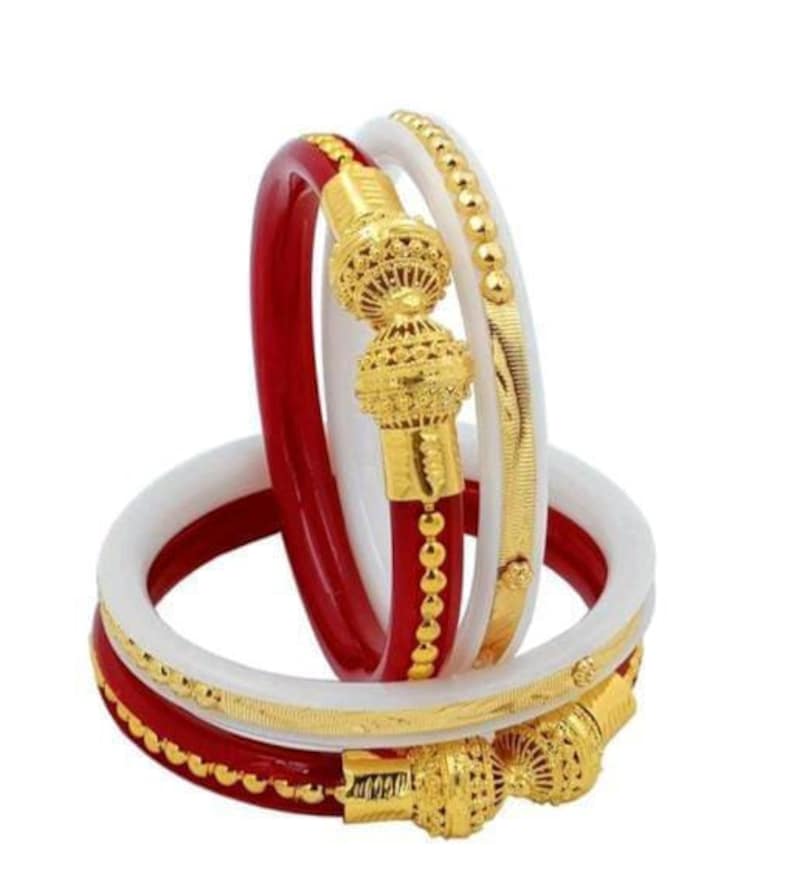 Traditional Bengali Gold Binding Bangles, Shakha Pola Bangles, Red ...