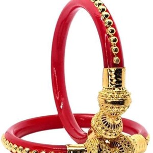 Traditional Bengali Gold Binding Bangles, Shakha Pola Bangles, Red ...