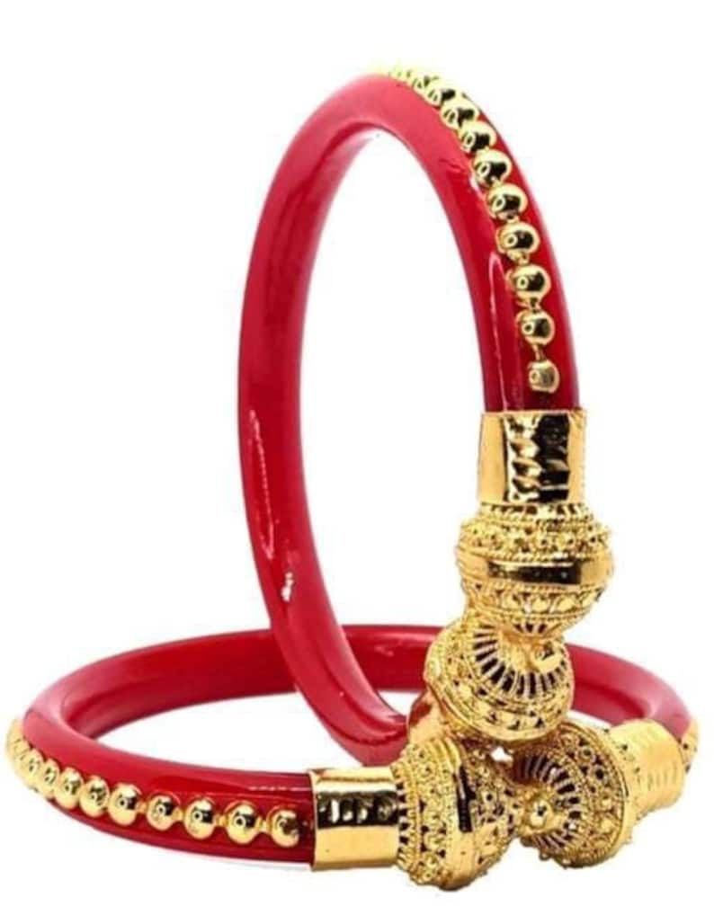 Traditional Bengali Gold Binding Bangles, Shakha Pola Bangles, Red ...