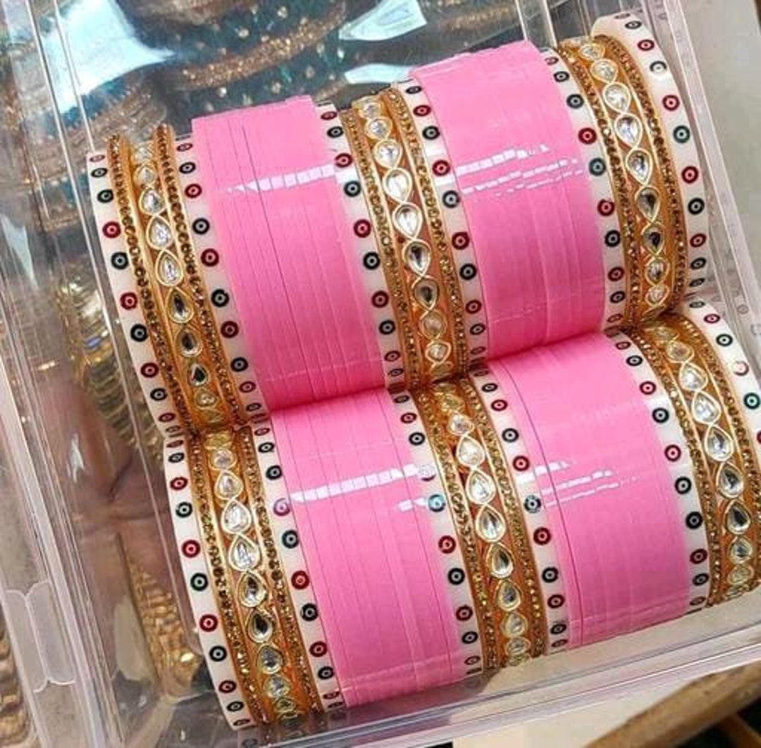 Traditional Bridal Chura, Indian Bangles, Red Dotted Chura, Red Punjabi ...