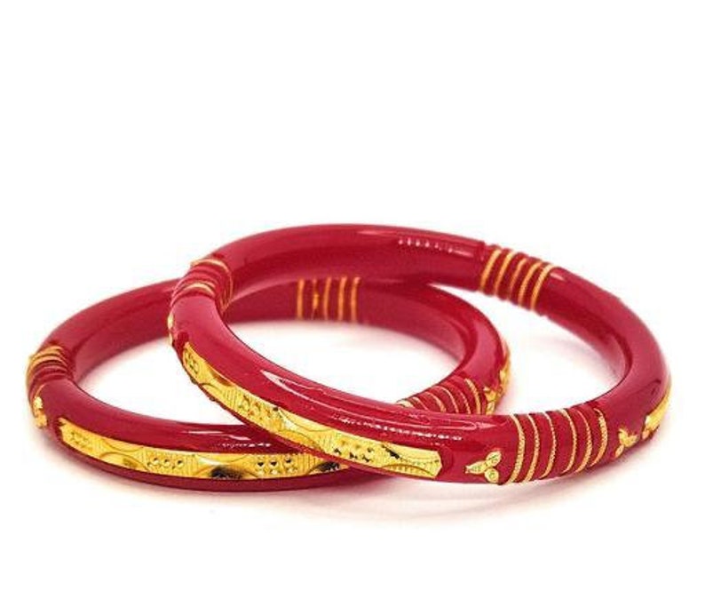 Sabysachi Bengali Gold Binding Bangles, Shakha Pola Bangles, Red White ...