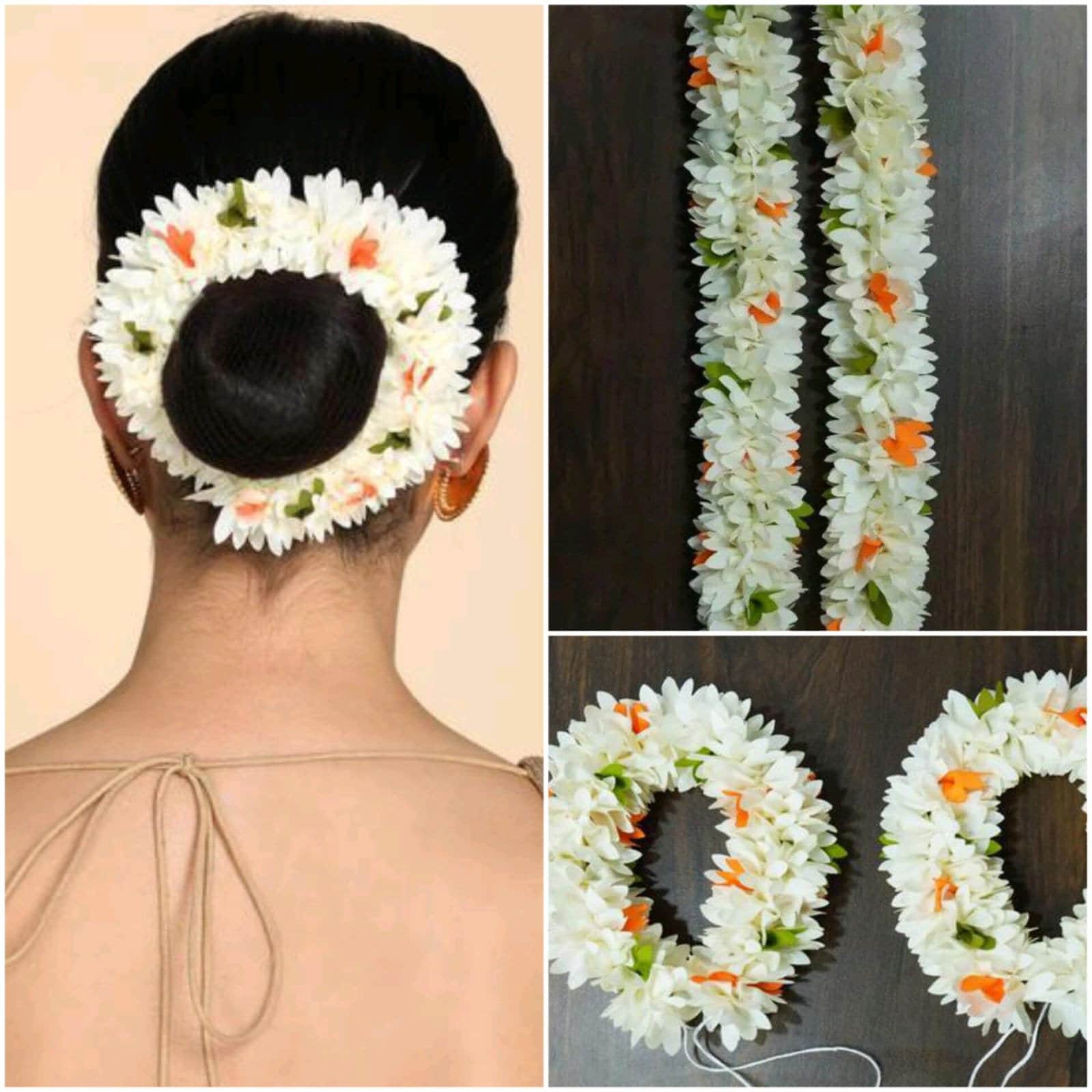 Artificial Mogra Jasmine Gajra Hair Scrunchie, Wedding Gajra Bun Holder ...
