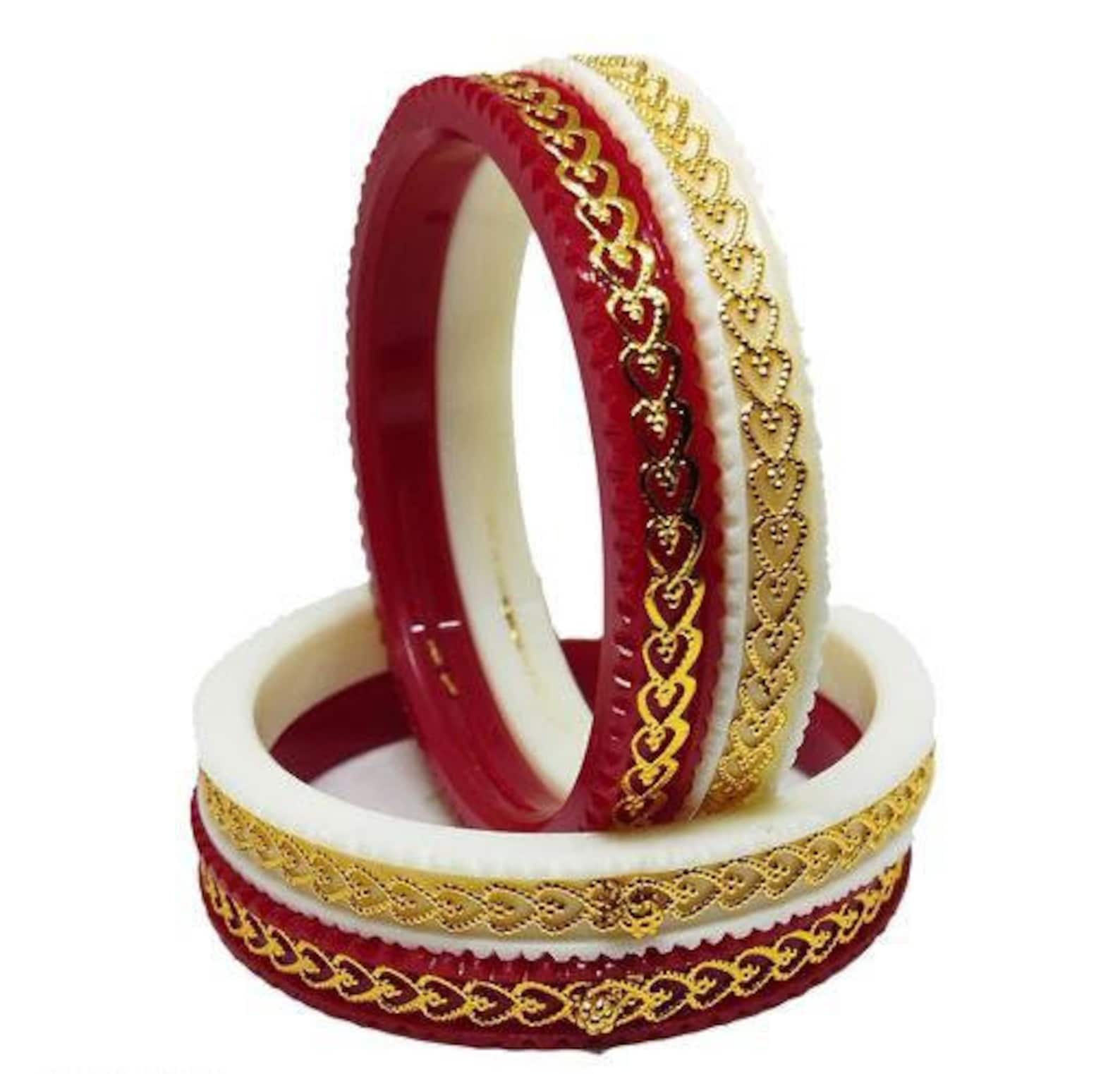 Traditional Bengali Gold Binding Bangles, Shakha Pola Bangles, Red ...