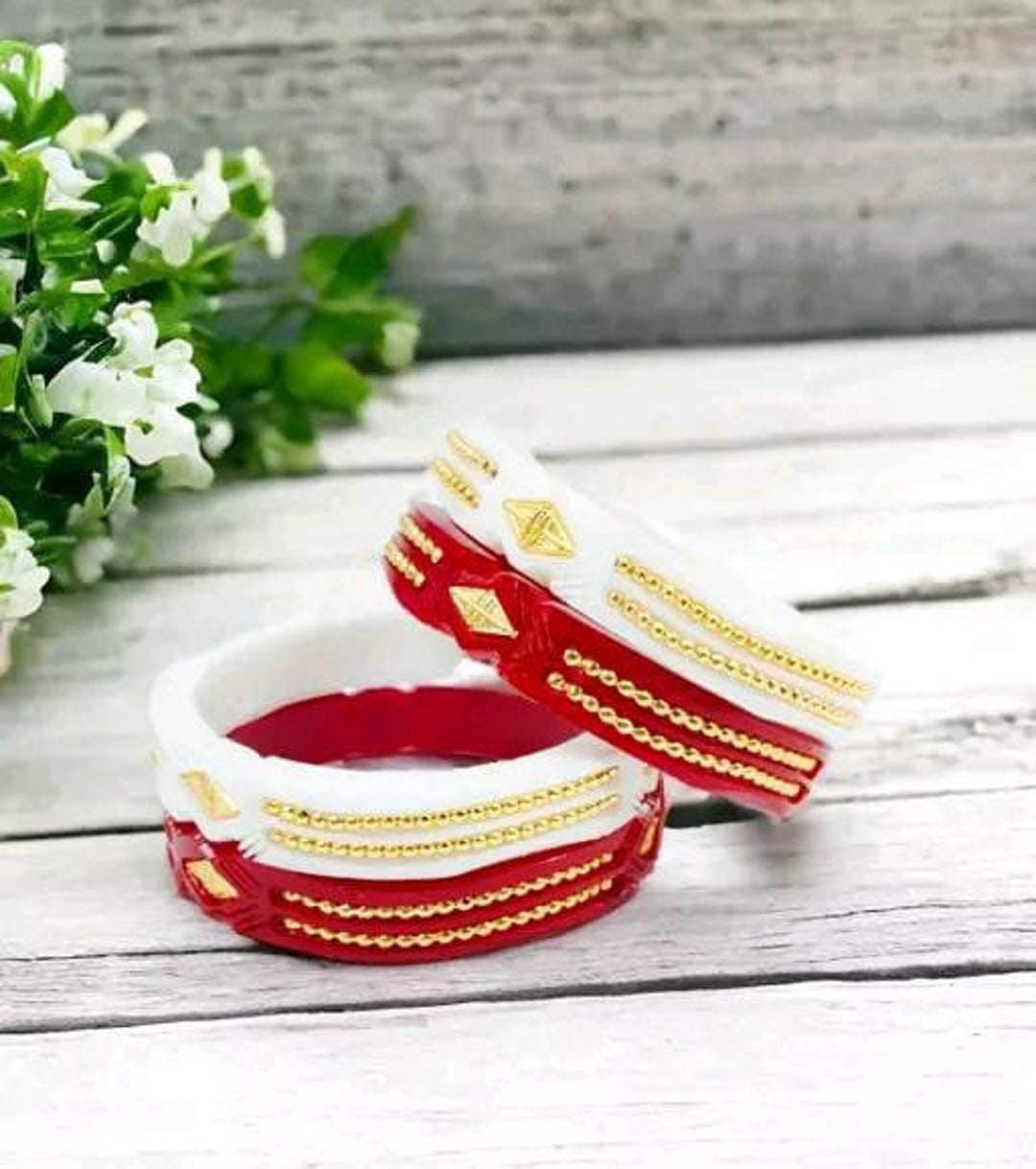 Traditional Bengali Gold Binding Bangles, Shakha Pola Bangles, Red ...