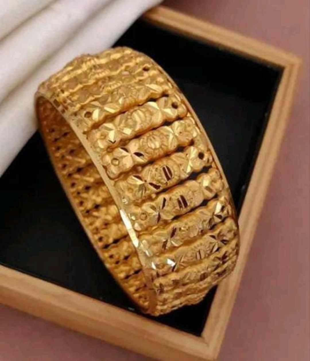 Sabyasachi Designer Gold Kada Bangle, Big Size Golden Bracelet, Indian ...