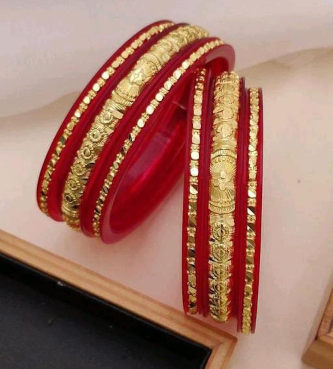 Gold Binding Pola Bangles, Shakha Pola Bangles, Red Copper Plated ...