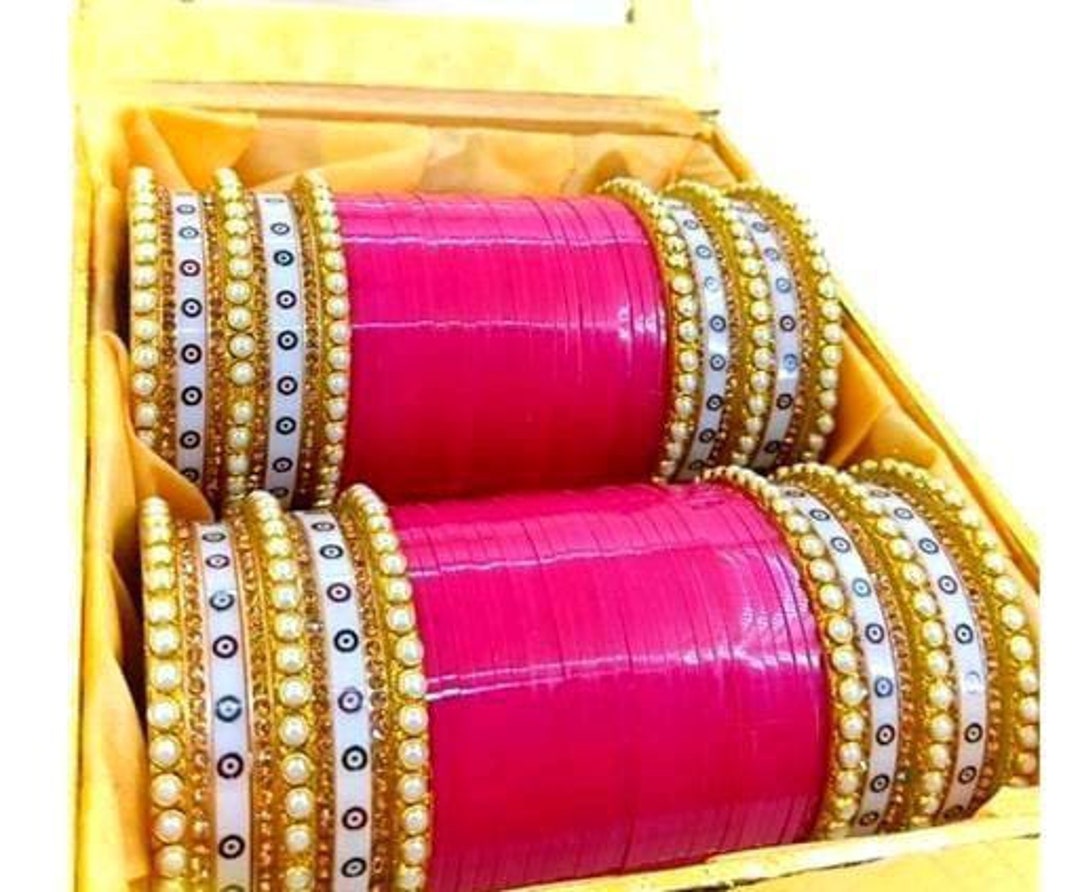 Pink New Punjabi Chura Set, Bridal Chooda Set, Indian Wedding Bangles ...