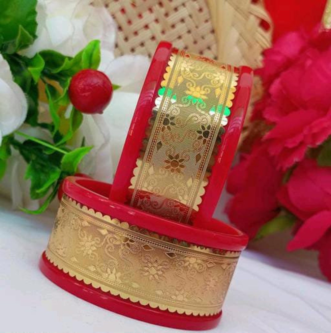 Big Size New Gold Plated Kada Bangles, Shakha Pola Bangles, Red White ...