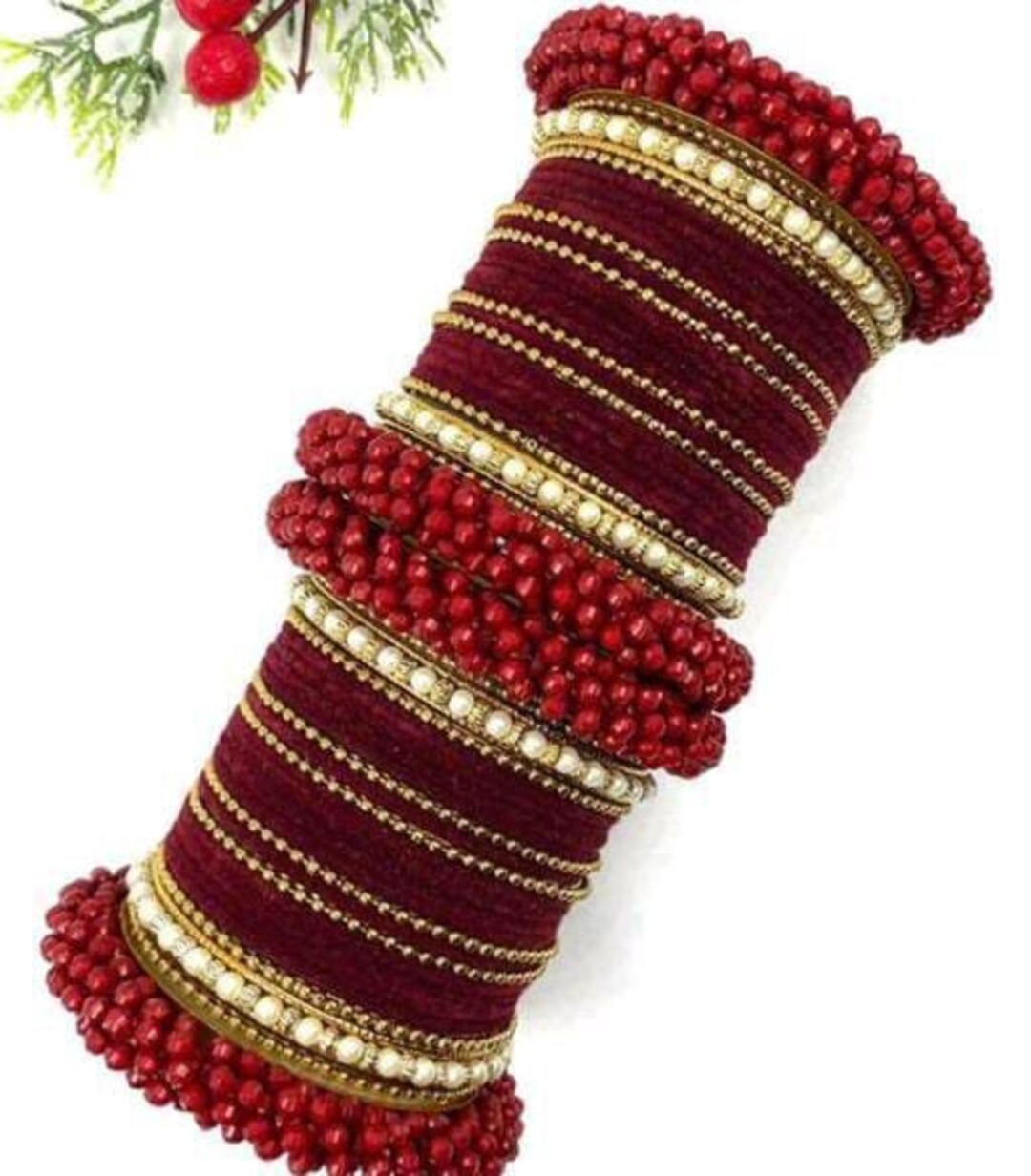 Sabyasachi Maroon Bridal Gold Metal Bangles Set, Golden Chudiya, Ethnic ...