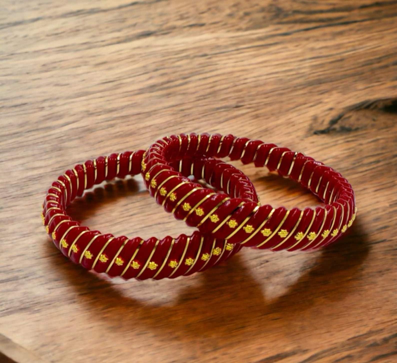 Rajasthani Bengali Gold Binding Bangles, Shakha Pola Bangles, Red White ...