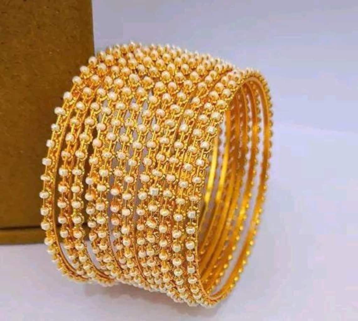 Set of 12 Gold Moti Indian Bangles/ Hand Accessories/ Indian Jewelry ...