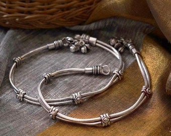 Silver Caual Anklet Kada Pair / Ghungroo Payal/ Bollywood Jaipuri ...