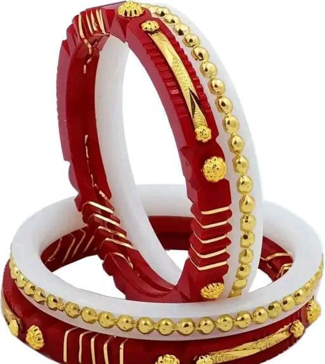 Red White Bengali Gold Binding Bangles, Shakha Pola Bangles, Red White ...