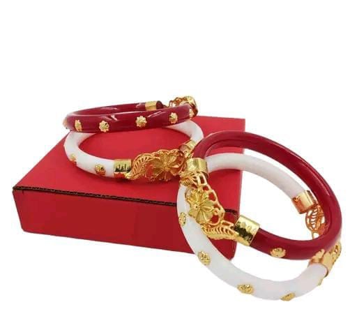Artisanal Bengali Gold Binding Bangles, Shakha Pola Bangles, Red White ...